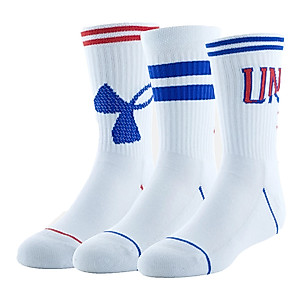 Under Armour Big Boys Phenom Cushioned Crew Socks 3 Pack (W(1319933-106)/B, Small)