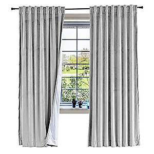 cololeaf Living Room Blackout Velvet Curtains, Back Tab/Rod Pocket Blackout Lined Curtains Room Darkening Thermal Insulated Curtains for Living Room,Silver Grey 120W x 96L Inch (1 Panel)