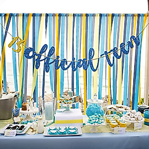 Halawawa Blue Glitter 13 Official Teen Banner - Happy 13th Birthday Party Decoration Banner for 13th Boys Girls - 13 Years Old Teenager Birthday Party Decors Photo Booth Props