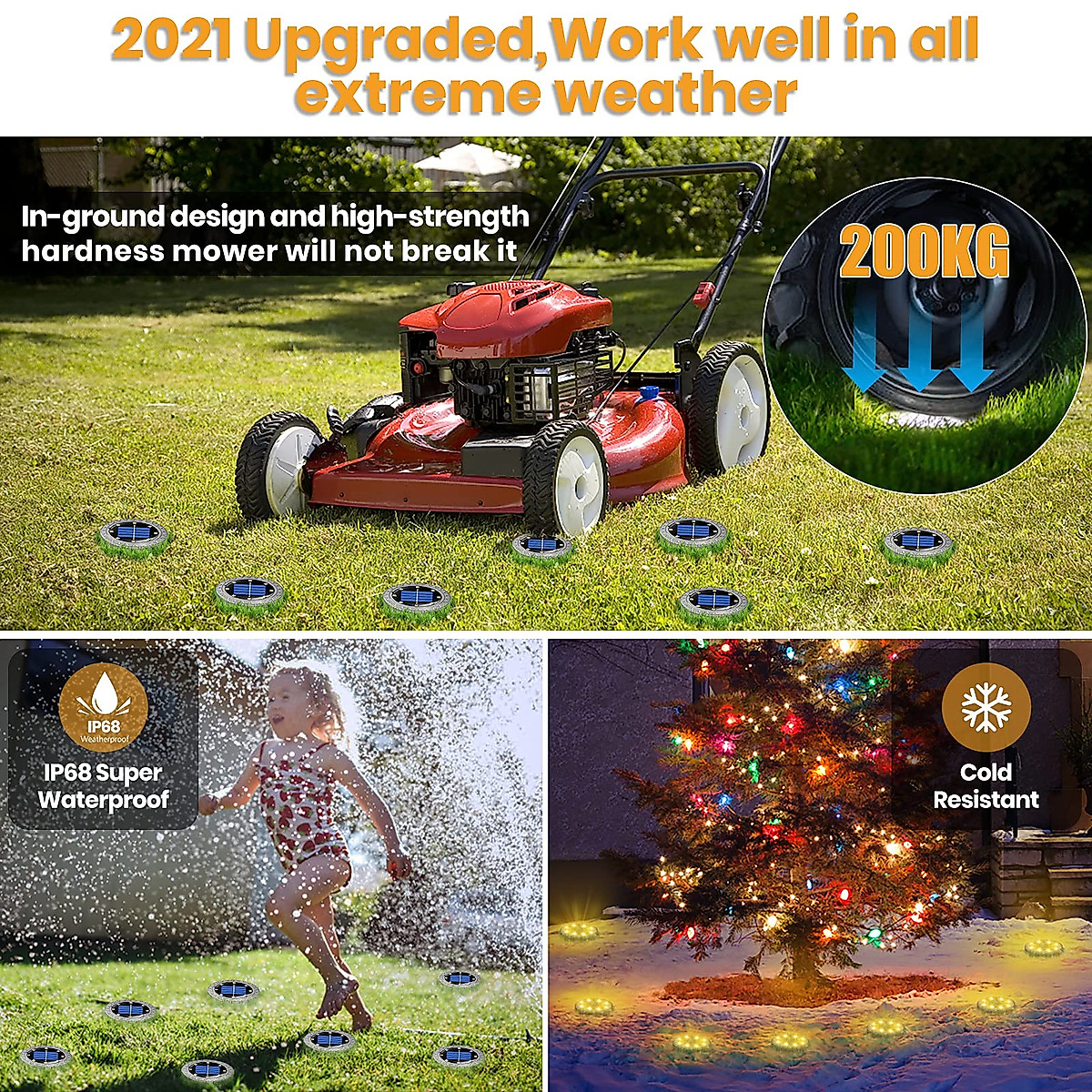 Solar Powered Ground Lights 8 Pack,IP68 Waterproof LED Solar Lights Outdoor Garden Decorative Solar Disk Lights,Solar Landscape Path Lighting for Pathway Yard Walkway Lawn Driveway(Warm White)