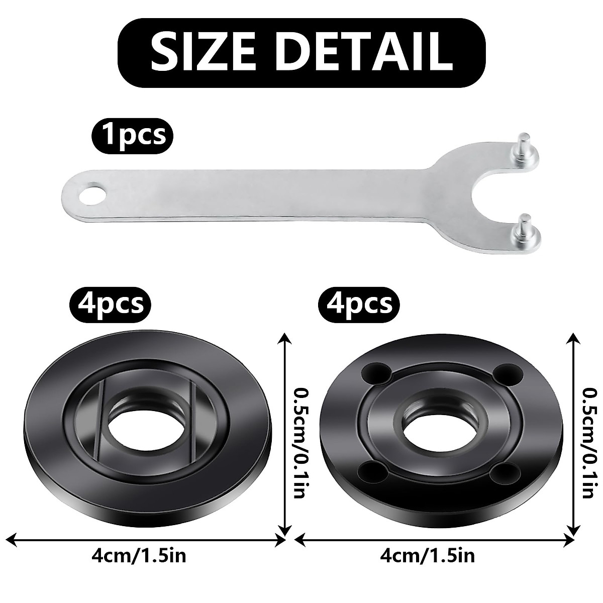 9pcs Angle Grinder Nuts, 1 Angle Grinder Wrench Spanner & 8 Angle Grinder Flange Nuts, 5/8-11 Grinder Angle Metal Lock Nuts Compatible with Makita Dewalt Bosch Milwaukee Ryobi Metabo Grinder Nuts