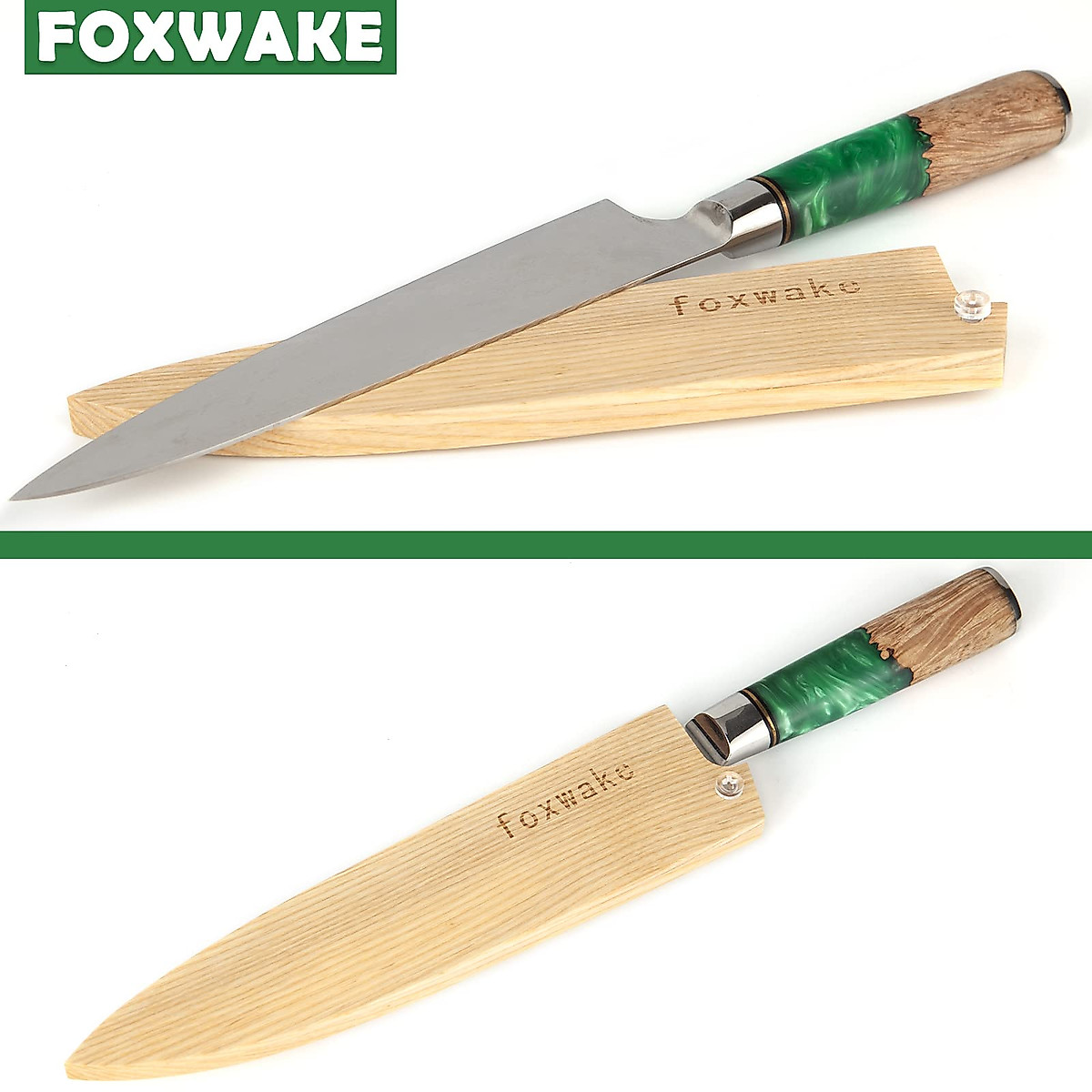 Foxwake Chef Knife Edge Guard, 8 Inch Wood Knife Sleeve, Knife Cover, Knife Sheath, Knife Blade Case with Pin, Single Knife Holder Fit for Gyuto Chef & Santoku Knife