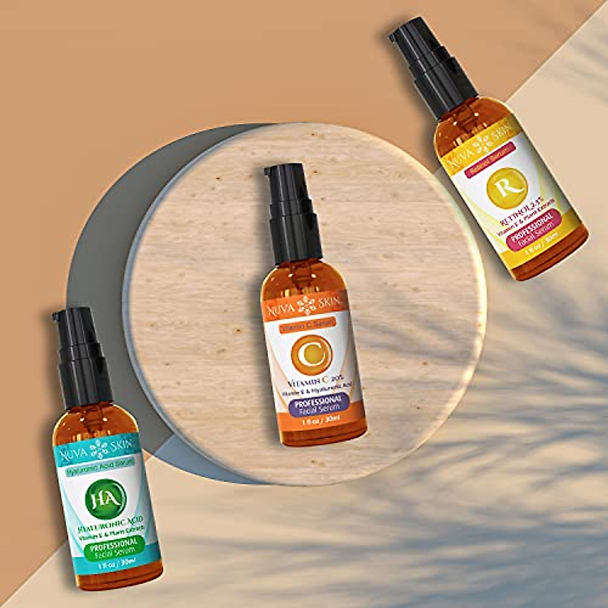 NUVA SKIN - 3 Pack Anti Aging Serum for Face - Vitamin C Serum for Face, Retinol Serum, Hyaluronic Acid Serum, Full Regimen Face Serum Set, Skin Care Face Serum for Women and Men, Facial Serum