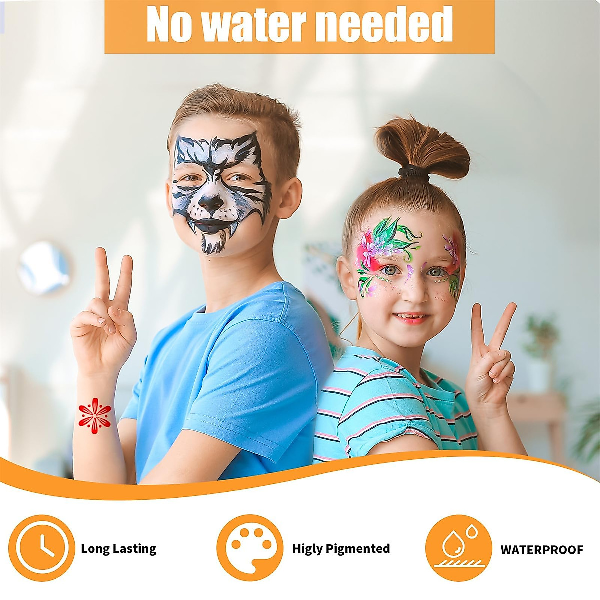 Jim&Gloria Water Resistant Face Paint Temporary Tattoo Markers for Skin Smudge Proof Body Marker Waterproof Kids Face Painting Kit - Trendy Stocking Stuffers Christmas Gifts for Teen Girls Boys Adult