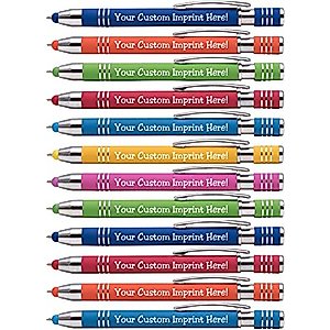 Express Pencils™ - Soft Touch Custom Pens with Stylus Personalized Metal Printed Name Pens - Black Ink - Imprinted Message of Choice - 12 pcs/pack (Assorted)