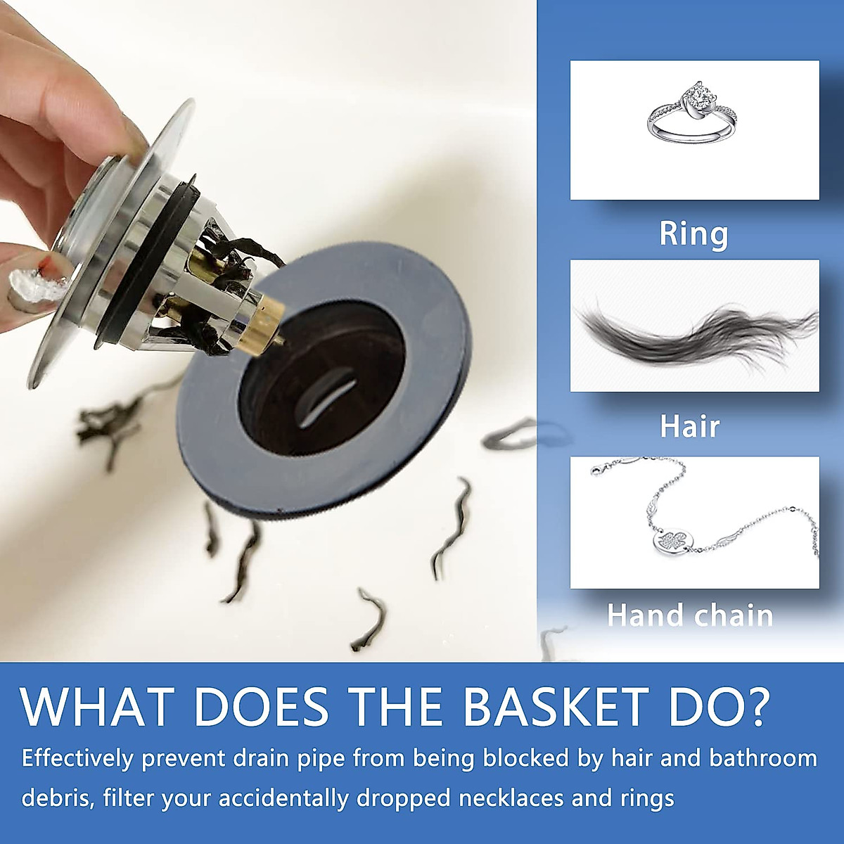 Bathroom Sink Drain Stopper | Upgraded Sink Strainer Basin Pop Up Drain Filter Plug with Anti-Clogging Hair Catcher for Bath Tub, Fits 1.34-1.96” Drain Hole