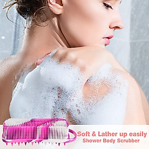 YEALIFE Silicone Body Scrubber, 2 in 1 Body Brush & Hair Scalp Brush for Shower and Bath, Easy Clean, Lathers Well, Stimulating Blood Circulation More Hygienic Than Loofah, Fit Women Men.Camo Purple