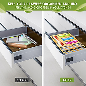 SERHINA Storage Bag Organizer for Kitchen Drawer - Foil and Plastic Wrap Organizer with Cutter - Plastic Bag Organizer - Food Baggie Storage for Sandwich Snack Gallon Quart