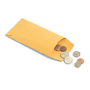 Blue Summit Supplies 500#7 Coin Envelopes, Gummed Seal, 28 lb Brown Kraft Coin Envelopes, for Holding Coins and Keys, Number 7 Size, 3 1/2” X 6 1/2”, 500 Pack