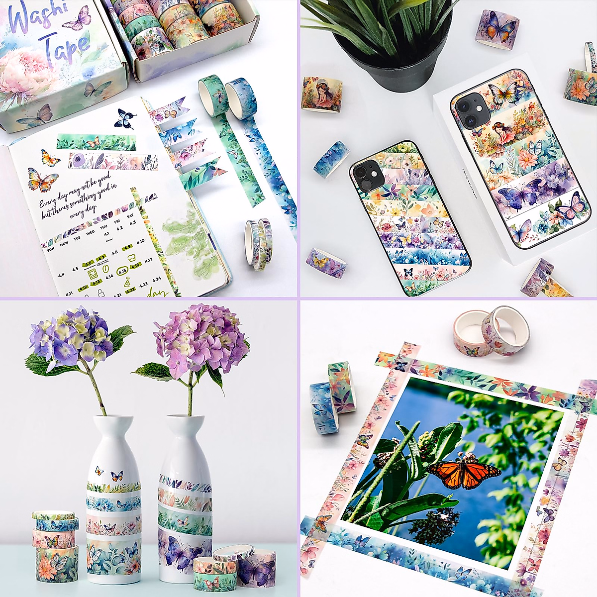 20 Rolls Washi Tape Set - Floral Butterfly Decorative Masking Tape, Adhesive Tape for Bullet Journal Supplies, Junk Journal, Diy Craft, Scrapbooking Supplies, Gift Wrapping, Party Decoration