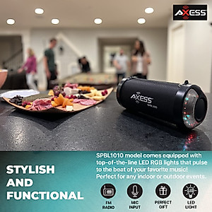 Axess Portable Wireless Bluetooth Speaker — USB C, FM Radio, & Aux Inputs 3” Speaker for Rich Sound & Bass with LED Lights, TWS+ Link, Good for Home Or Outdoor Use SPBL1010 Small Bluetooth Speaker