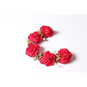Ritzprime Artificial Flower gajra Hair Bun Accessories for Occasion/Festival , Beautiful Red Flower with Golden Peal bun Accessories for Women