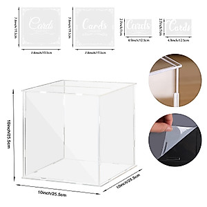 Clear Acrylic Wedding Card Box Large DIY Card Boxes with 4 "Card" Text Stickers Gift Card Box Money Box Holder for Wedding Reception Anniversary Birthday Party Baby Shower Graduation Decorations