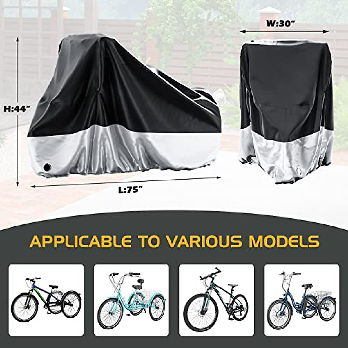 MOONCOOL Adult Tricycle Cover Trike Cover, 3 Wheeled Bicycle Bike Cover for Outdoor Storage Waterproof, Dust Wind Proof for Bikes