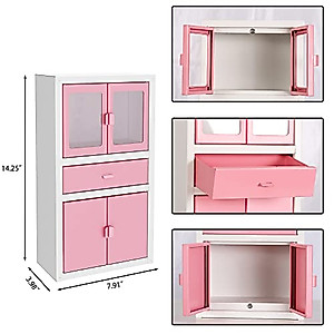 MIOCASA Mini Metal Locker Collectible Furniture Glass Door Display Cabinet for Classroom, School, Home, 14.25" Tall x 7.91" x 3.98" (Pink)