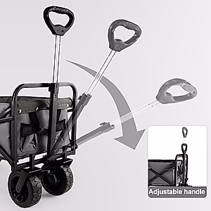 WHITSUNDAY Collapsible Folding Garden Outdoor Park Utility Wagon Picnic Camping Cart with Bearing and Brake 8" All Terrain Wheels with Push Bar (Black)