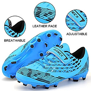 Juzecx Girls Soccer Cleats Boys Soccer Shoes Kids Football Shoes FG/AG Soccer Athletic Cleats Child Indoor Outdoor Soccer Training Shoes Blue 3.5 Big Kid