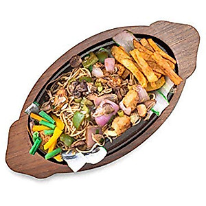 Zifron Wood Store Wooden Sizzler Plate with Oval Base/sizzler Plate with Wooden Stand/sizzler Dish 13"X 7", Brown,