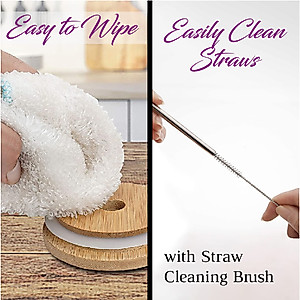 Bamboo Mason Jar Lids with Straw Hole, Stainless Steel Reusable Straws with Colored Silicone Tips, Straw Cleaner Brush and Polyester Bag, 70mm Bamboo Mason Jar Lids (Regular Mouth)