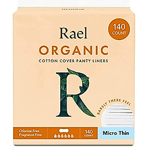 Rael Panty Liners for Women, Organic Cotton Cover - Thin Pantiliners, Light Absorbency, Unscented, Chlorine Free (Micro Thin, 140 Count)