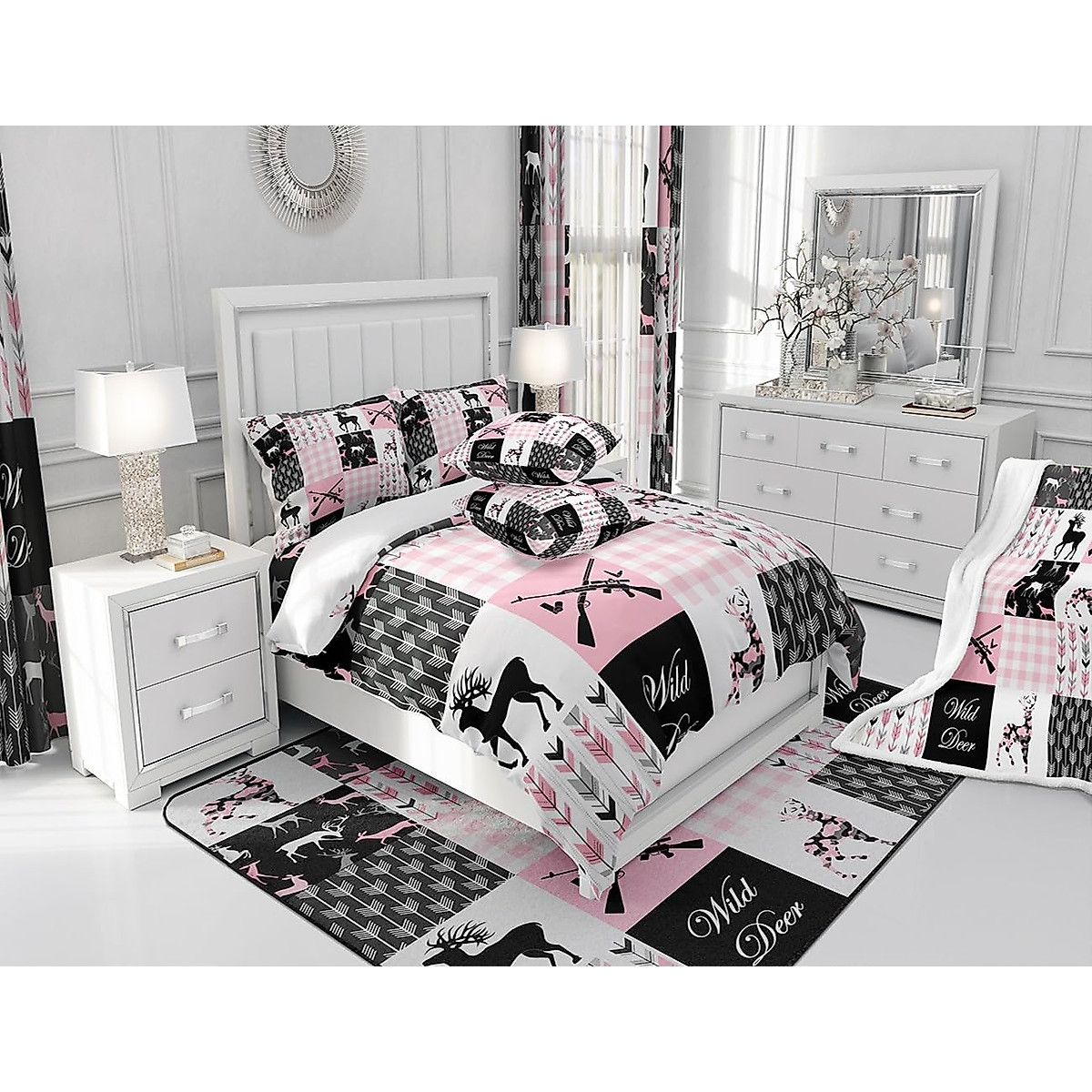 Camo Antler Fleece Throw Blanket Baby 30"x40" Kids Deer Hunting Pink Plaid Buffalo Plush Blanket for Bed Sofa Couch Boys Farmhouse Cabin Camouflage Boho Arrow Sherpa Blanket Wild Animal Fuzzy Blanket