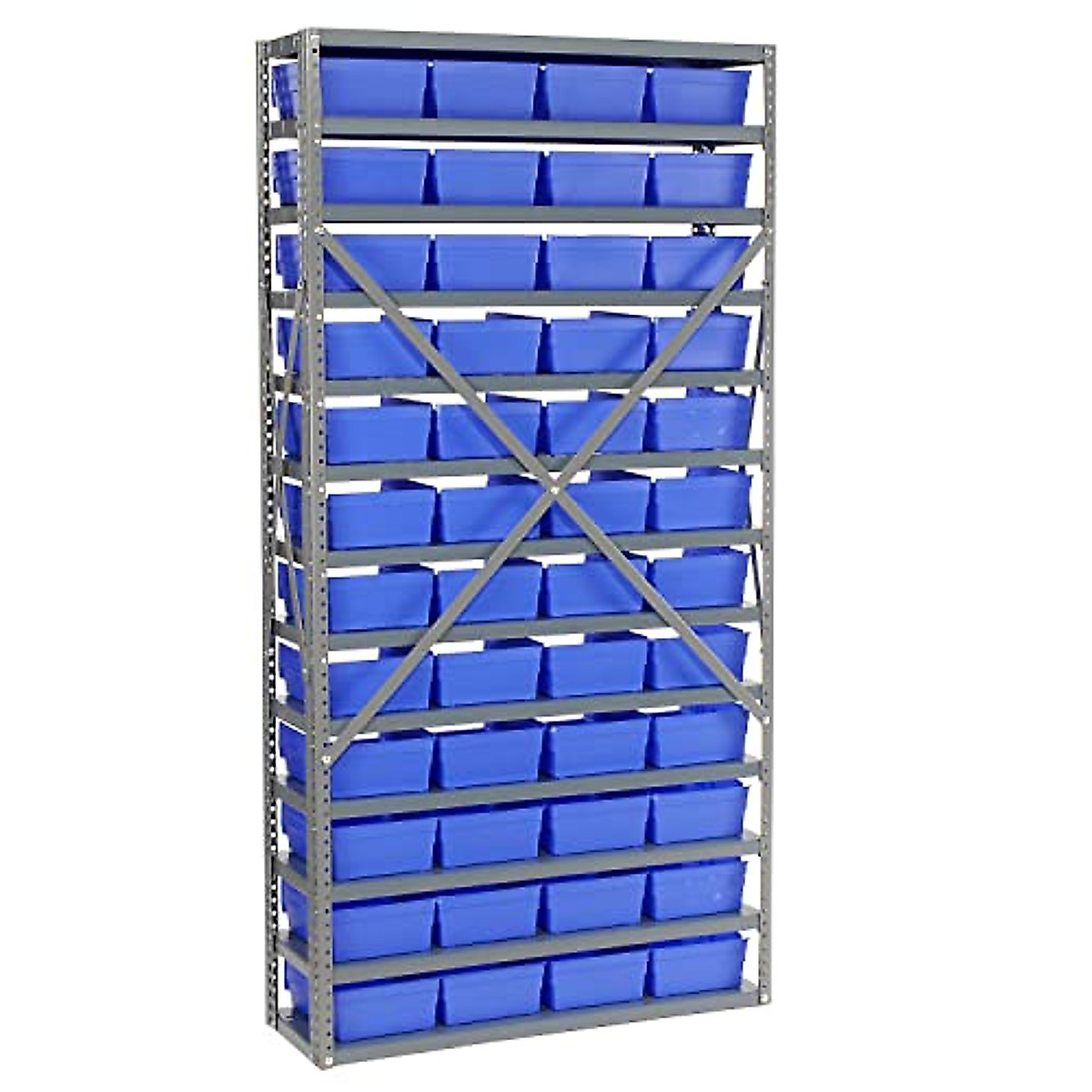 Global Industrial 13 Shelf Steel Shelving with (48) 4" H Plastic Shelf Bins, Blue, 36x12x72