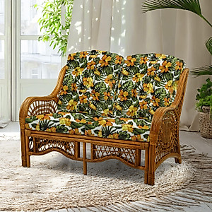 Malibu Lounge Loveseat Sofa Natural Rattan Wicker Handmade Design with Cream Cushions, Colonial Color