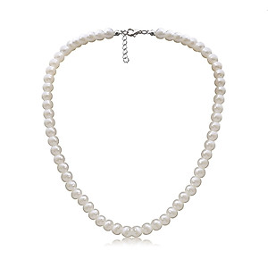 Pearl Necklace for Men, White Pearl Necklace for Women, 8MM Round Pearl Necklace, Pearl Jewelry 20" Length