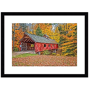 Amanti Art Framed Wall Art Print (21x16) Loon Song Covered Bridge by Gail Howarth Framed Poster for Wall Decor, Living Room, Bedroom, Bathroom, Kitchen, Office or Business Artwork from WI, USA