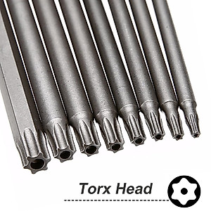 Saipe 8pcs 200mm/7.9" Long Torx Head Screwdriver Bit Set Magnetic Tamper Proof Security Torx Bit Set 1/4" Hex Shank Star Screw Driver Drill Bits T8-T40