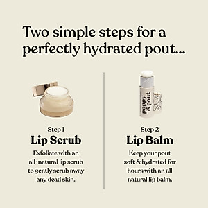 Poppy & Pout Lip Care Set | Lip Balm & Scrub | Sustainable Cardboard Tubes & Glass Jars, All Natural, Beeswax, Coconut Oil, Cruelty Free, Exfoliating & Moisturizing Lip Treatment (Marshmallow Cream)