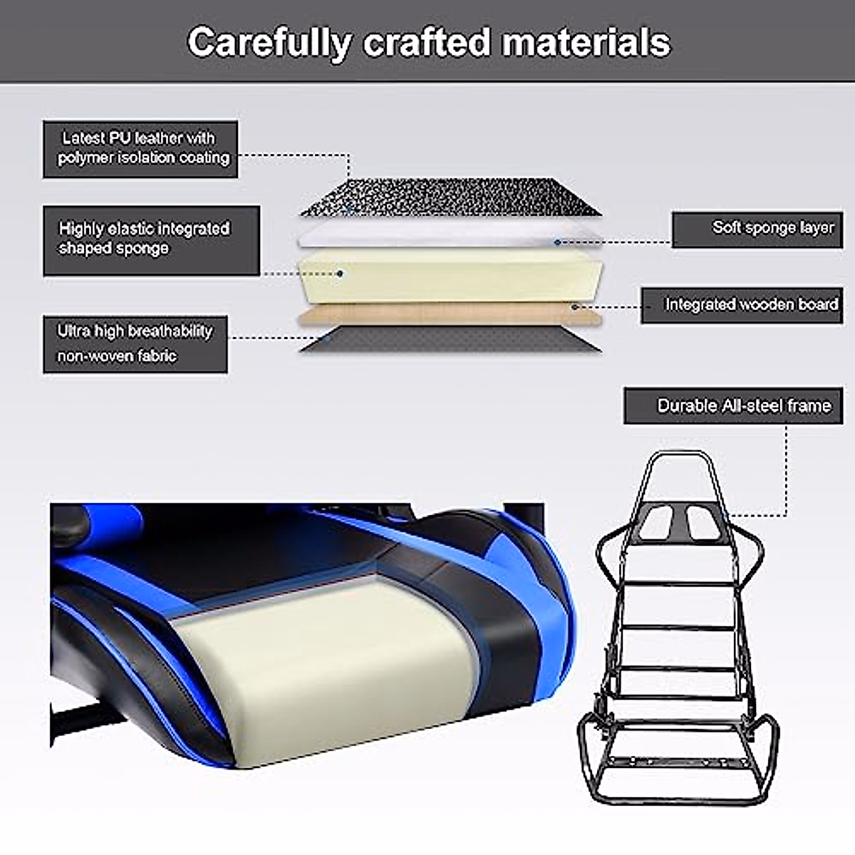 GTRACING Gaming Chair with Speakers Bluetooth Music Video Game Chair Audio Ergonomic Design Heavy Duty Office Computer Desk Chair（Blue）