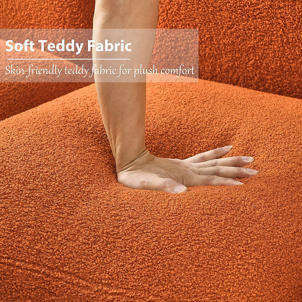 Taiweny Convertible Modular Sectional Sofa, Teddy Fabric L-Shaped Modern Bubble Couch with Ottoman, 3-Seater Sherpa Teddy Sofas for Living Room Apartment, 94”, Orange