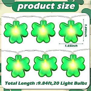 St. Patrick's Day Decoration Lights Shamrock Irish String Lights 9.84 ft with 20 Clover Lights Battery Operated for Home Garden Bedroom Birthday Decor Indoor and Outdoor Use