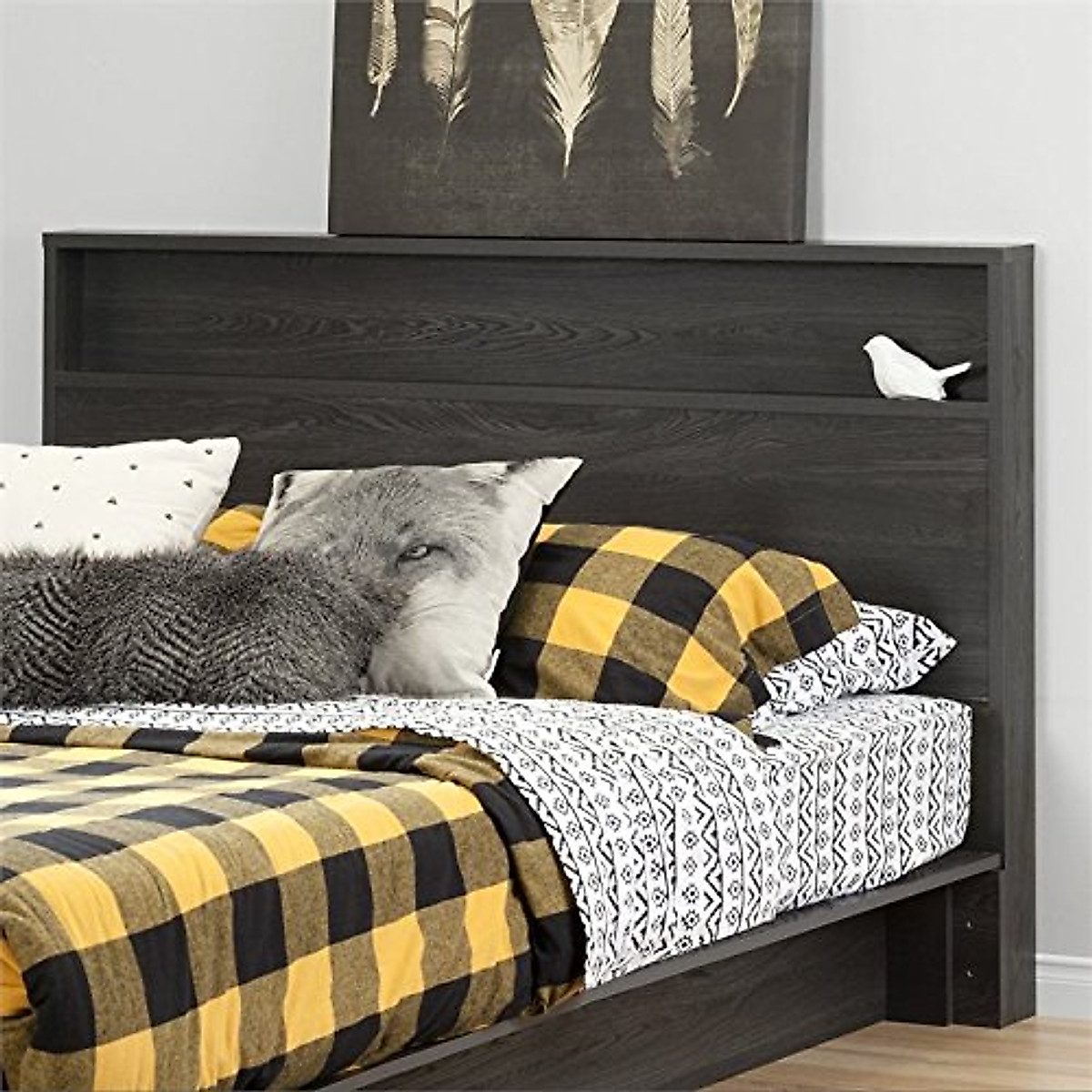 Home Square 2 Piece Queen Bed Frame with Headboard Set - Queen Platform Bed with Storage Drawers & Queen Headboard in Gray Oak