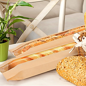 50 Pack Baguette Bags for Homemade Bread with Stickers, Large Sourdough Paper Bread Bags with Clear Window, Bread Storage for Homemade Bread Sourdough Bread Baking Supplies (Brown, 23.5*4.3*1.6 Inch)