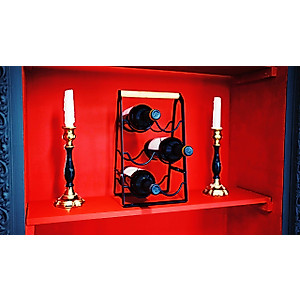 ARTES Countertop Wine Rack - Stackable Wine Holder for 6 Bottles - Metal Wine Racks for Pantry, Cabinet, Home Bar, Wine Cellar in a Three-Tiered Classic Design with Wooden Handle, Black