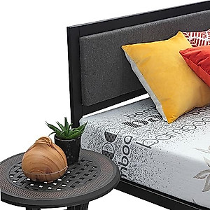 Viscologic Bed Frame, Modern Design with Upholstered Headboard, Metal Frame and Wooden Slat Support, Full