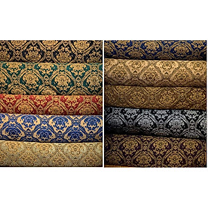 Damask Tapestry Chenille Fabric - Upholstery Fabric, 60" Width - Sold by The Yard (Dark Red/Gold)