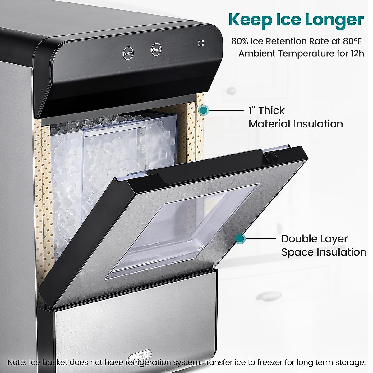 Gevi Household V2.0 Countertop Gemi Nugget Ice Maker | Self-Cleaning Pellet Ice Machine | Stainless Steel Housing |16.7''H Fits Perfectly Under Wall Cabinet | Black with Viewing Window