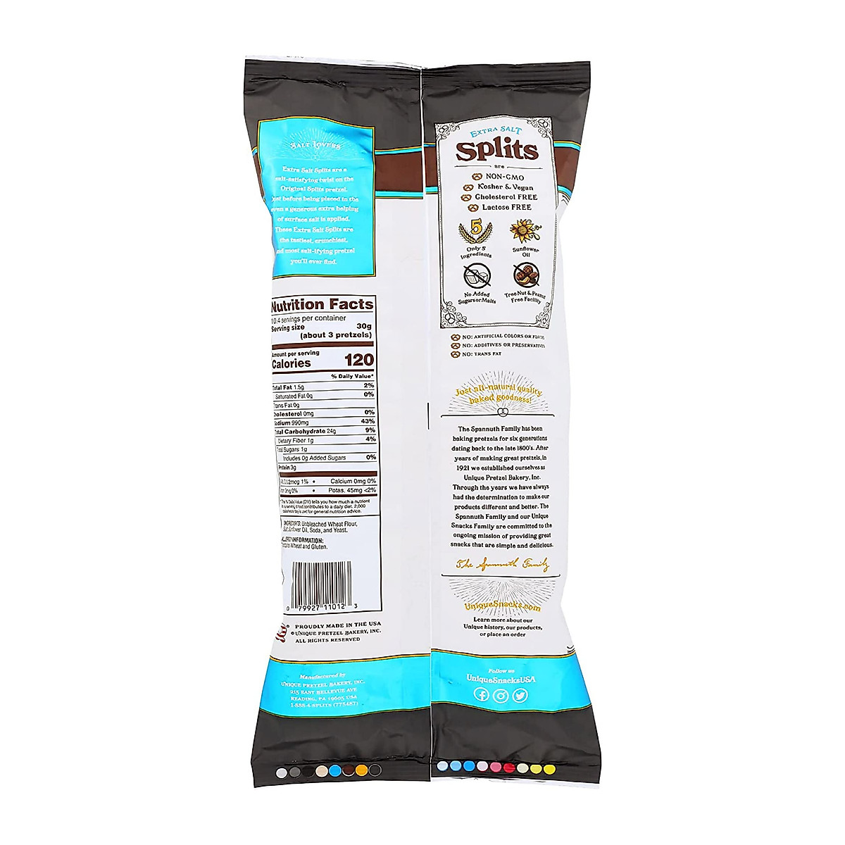 Unique Snacks Extra Salt Splits Pretzels, Original Split-Open Pretzels, Delicious Homestyle Baked Snack Bag, OU Kosher, and Non-GMO Food, No Artificial Flavor, 11 Oz. Bag, Pack of 3