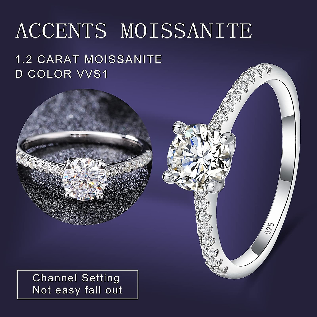 DAYBYDAY Moissanite Rings for Women 925 Sterling Silver 1ct Created Diamond Moissanite Engagement Ring Size 8
