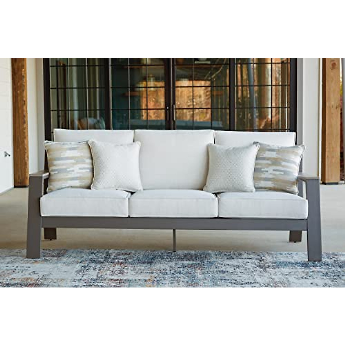 Signature Design by Ashley Outdoor Tropicava Patio HDPE Sofa with Cushion, Taupe
