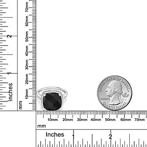 Gem Stone King 10K White Gold Black Onyx and White Created Sapphire Women Ring (5.77 Cttw, Cushion Checkerboard 12MM, Gemstone Birthstone, Available In Size 5, 6, 7, 8, 9)