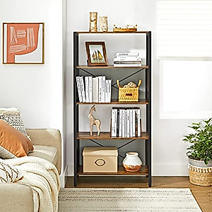 TINKLE WELL 5-Tier Bookcase, Industrial Free Standing Display Bookshelf, Storage Rack with Steel Frame, Ideal for Living Room, Bedroom, Hallway, Rustic Brown