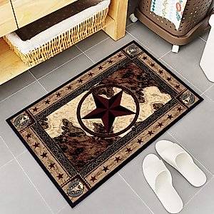 Independence Day 2 Pieces Kitchen Rug Mat Set Retro Star Map Absorbent Soft Runner Carpets Country Pentagram Border Nostalgic Classic Non Slip Doormat Floor Mats Throw Runner Rug for Living Room