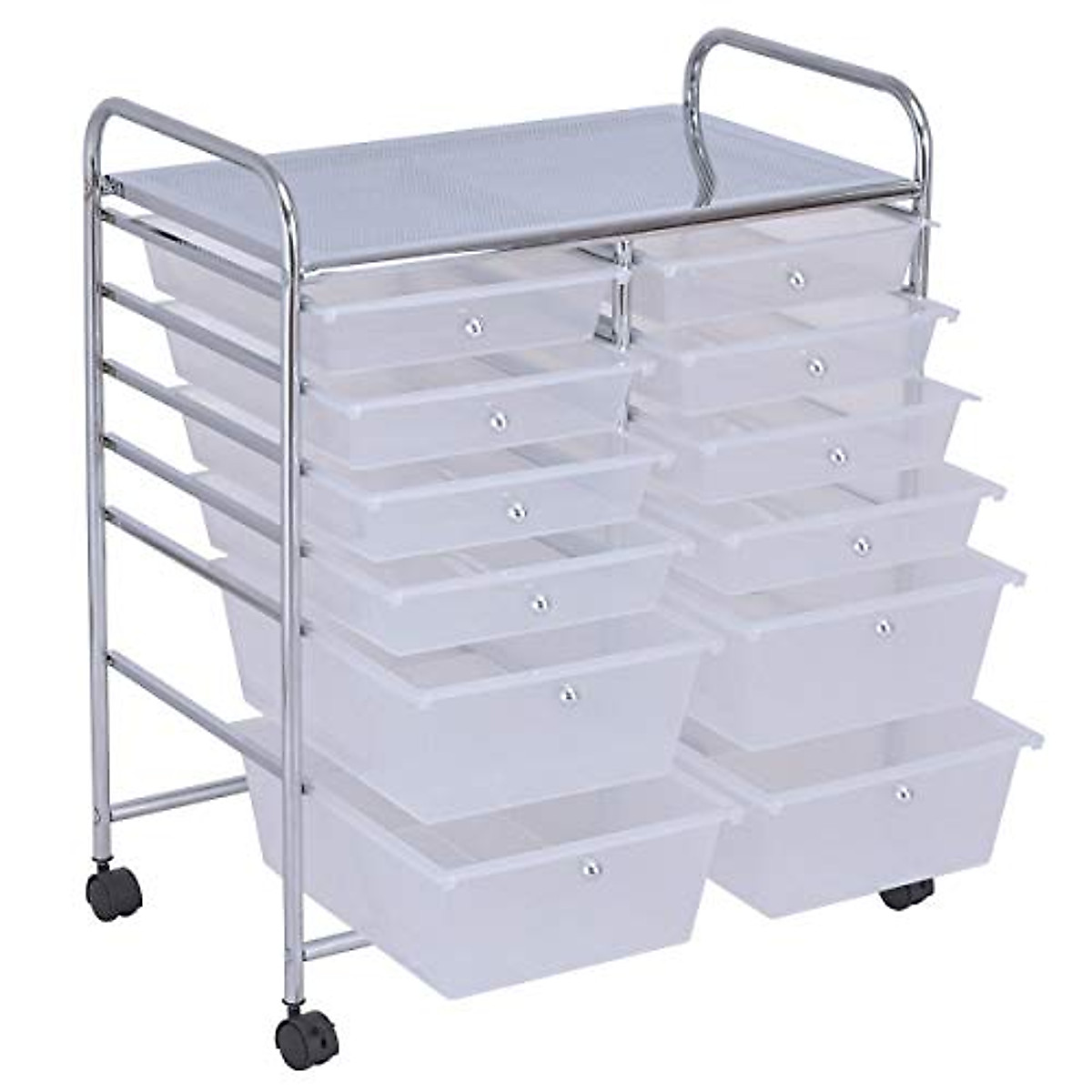 WELLFOR 12 Drawer Rolling Storage Cart Mobile Rolling Storage with Tray Cart for Office School Home Craft Organizer Bins (White)