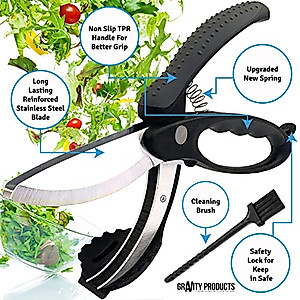 Toss and Chop Salad Tongs, Salad Chopper, Heavy Duty Kitchen Salad Scissors, Multifunction Double Blade Salad Cutting Tool (Black Salad scissor)