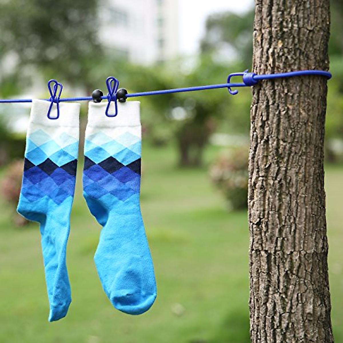 HDE 2 Pack Camping Clothesline Cord Indoor Outdoor Laundry Line Portable Travel Clothes Line with Clothes Pins (6.25 ft, Blue)