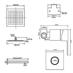 Brushed Gold Shower Faucet GGStudy Single Function Shower Trim Kit with Rough-in Valve Shower Set Bath Rainfall Shower Faucet System 10 inch Square Stainless Steel Metal Shower Head